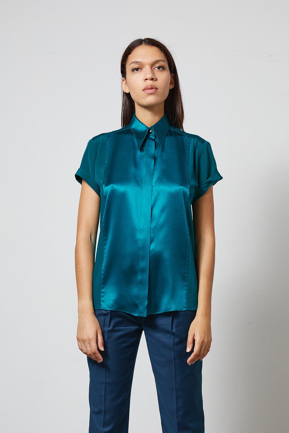 LOCKY jade - short sleeves silk shirt